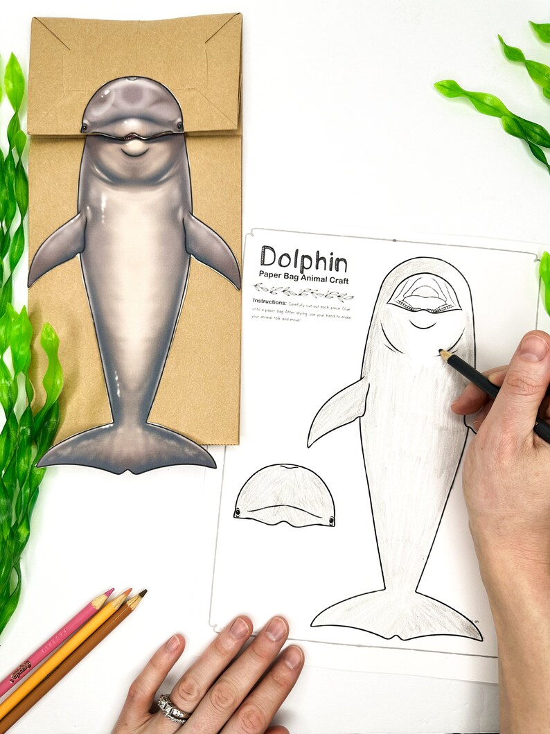 Printable Jointed DOLPHIN Puppet Craft Template Kit | DIY Ocean Animal ...