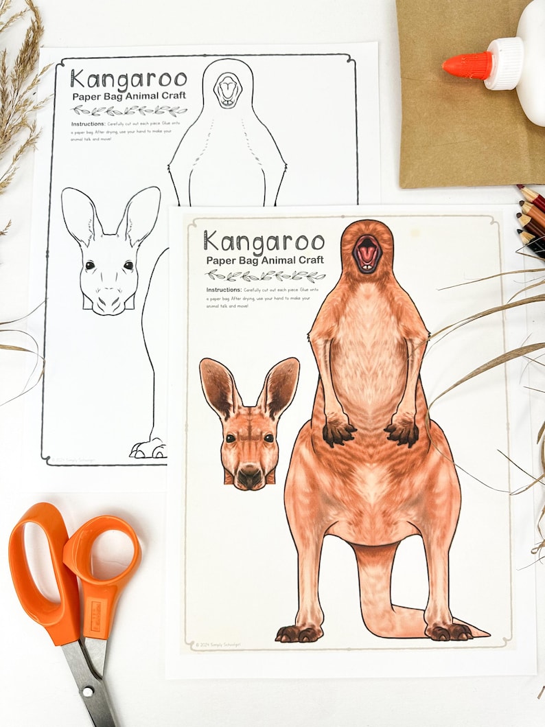 DIY Kangaroo Puppet Printable | Fun Paper Bag Craft Template | Easy ...