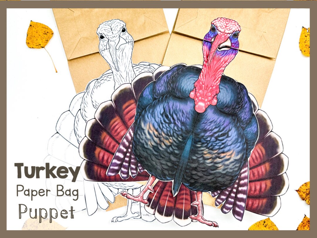Turkey Paper Bag Puppet Craft Kit | Printable Template for Kids | Eco ...
