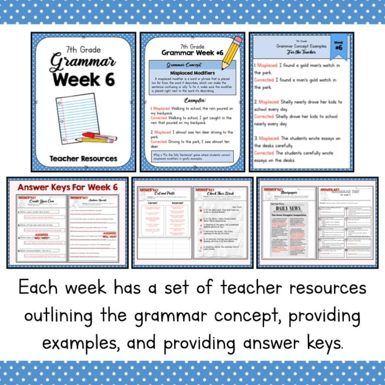 7th Grade Grammar Curriculum, Student Workbook & Teacher Guide, Year ...