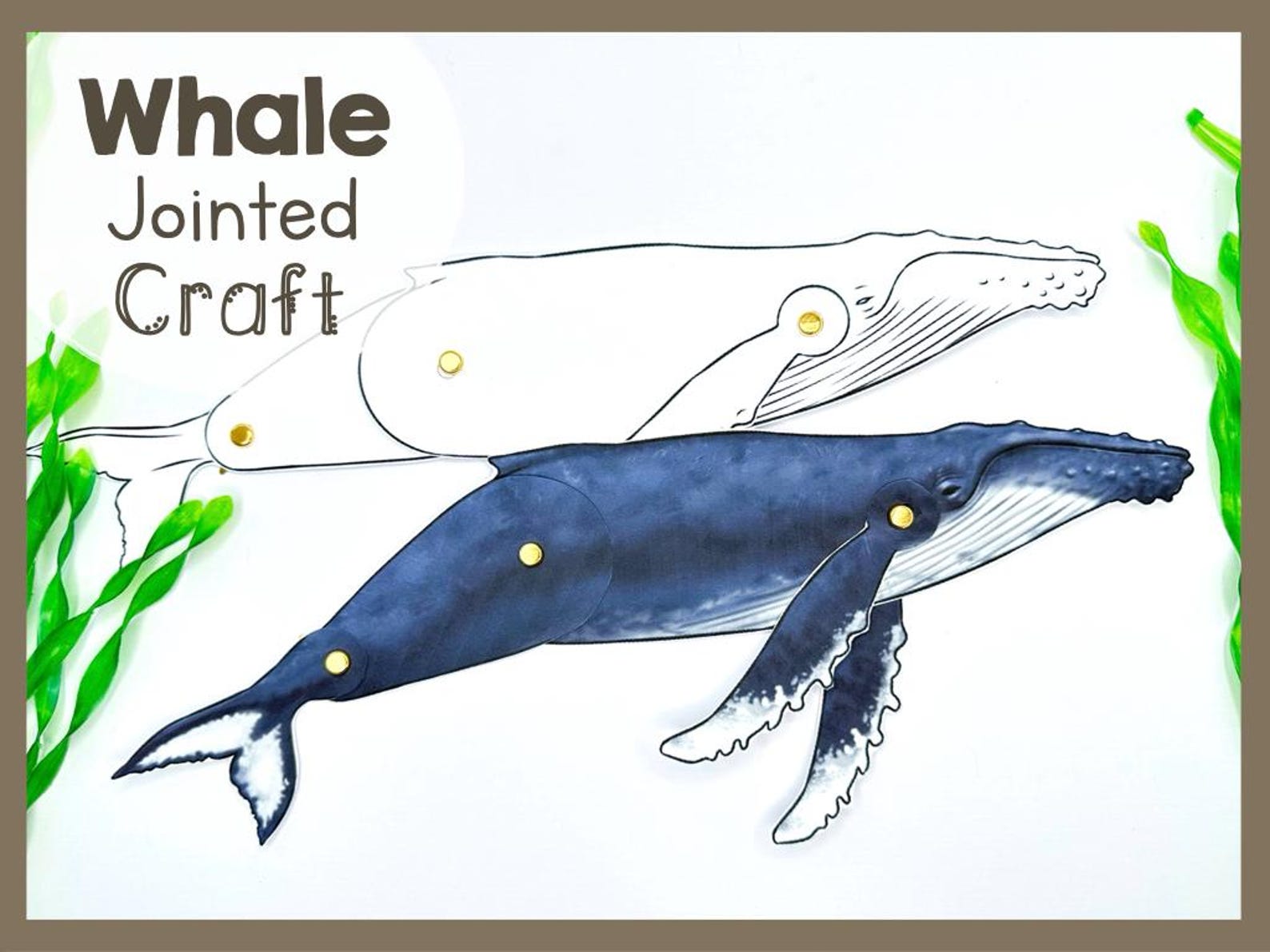 Printable Jointed Whale Puppet Craft | Articulated Animal Template for ...