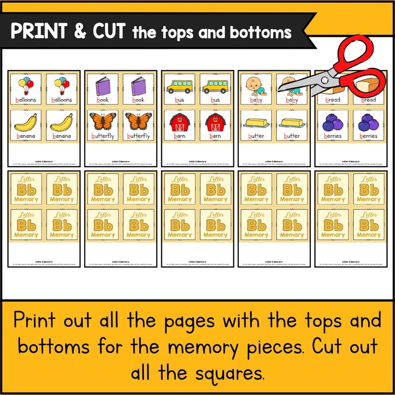 LETTER B Memory GAME Printable Pdf – Alphabet Matching Cards for ...