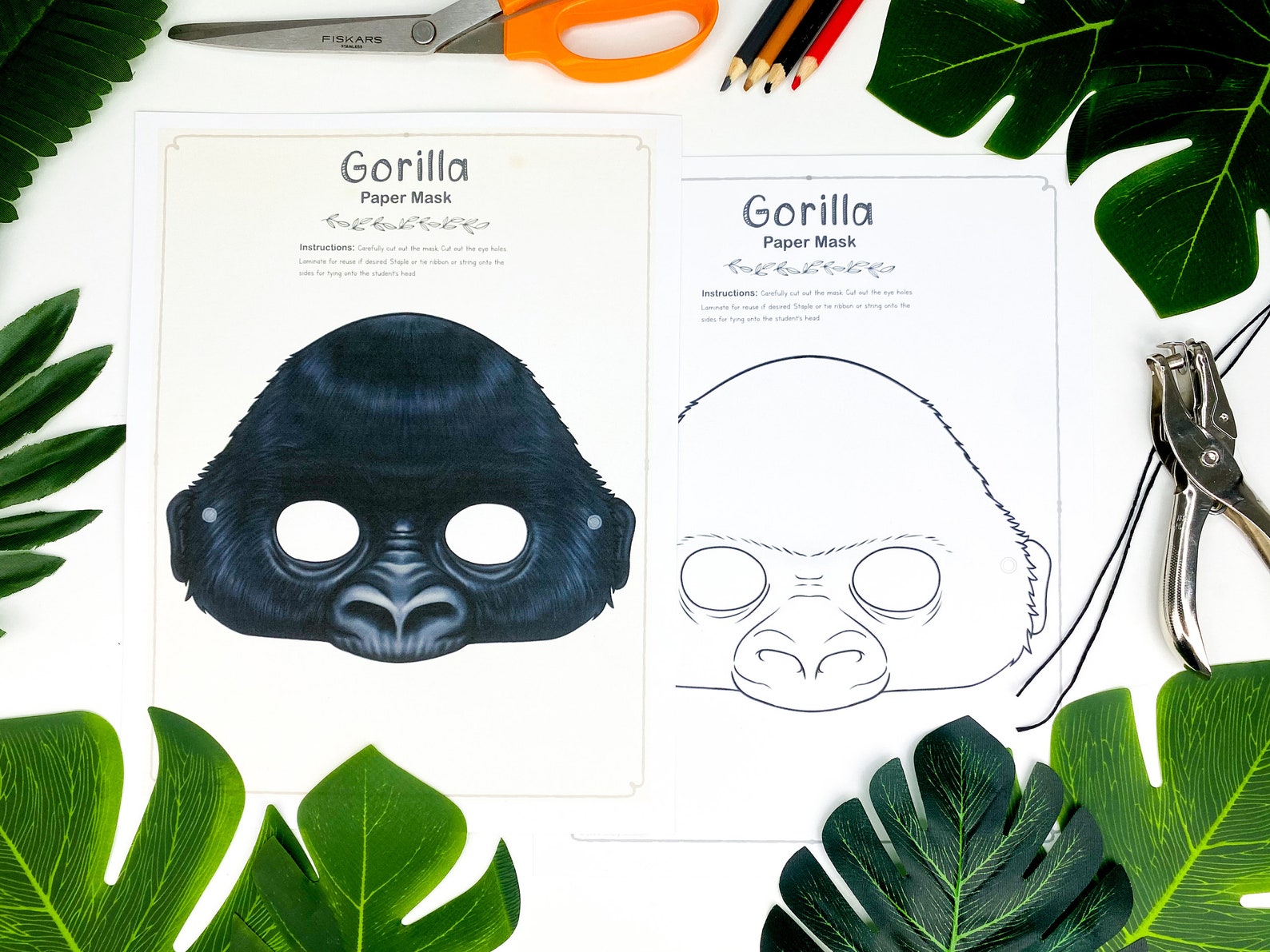 Gorilla Animal Paper Mask Printable Craft Template - Etsy