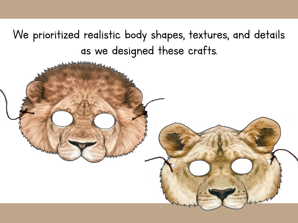 Lion Paper Mask Craft Kit | Printable Majestic Animal Mask Template ...