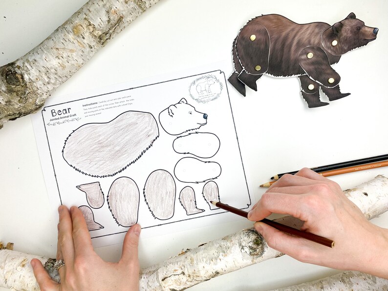 PRINTABLE Jointed Bear Puppet Craft Template Kit | DIY Articulated ...