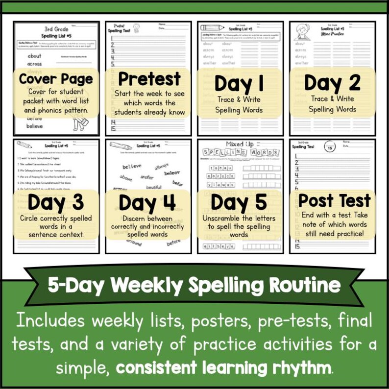 3rd GRADE SPELLING Curriculum Printable - 30 Weeks of Printable ...