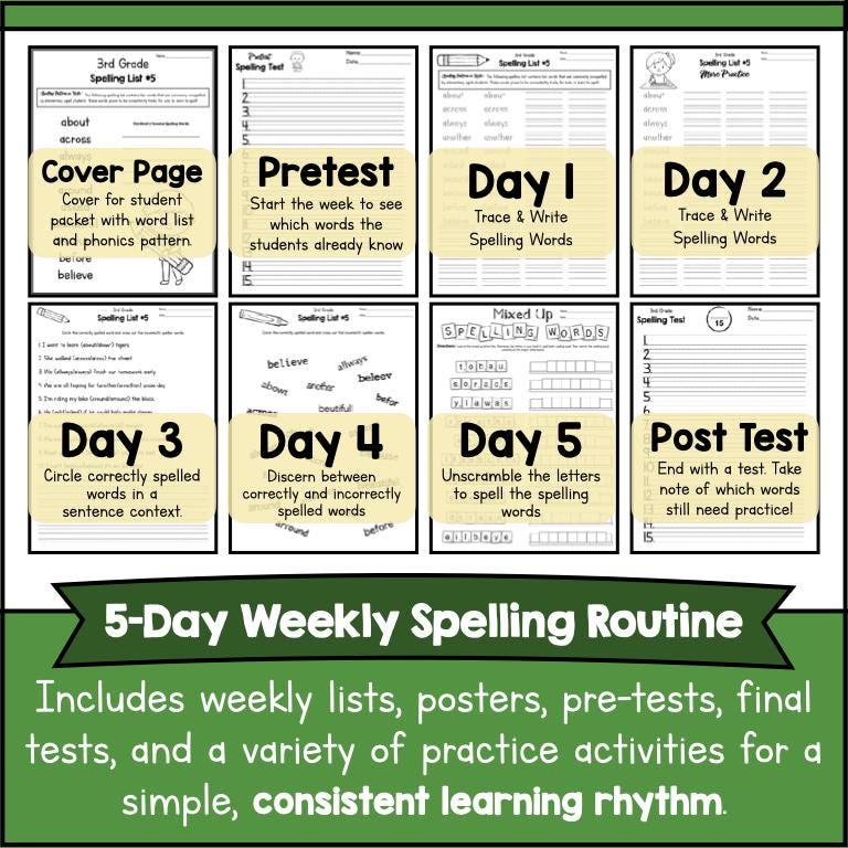 3rd GRADE SPELLING Curriculum Printable - 30 Weeks of Printable ...