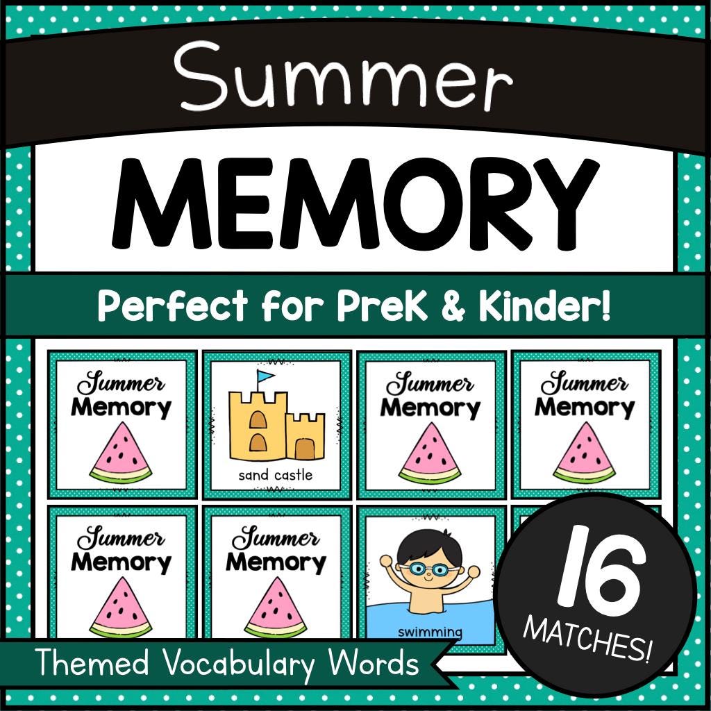 Summer Memory Game Printable, Turn Taking Games for Preschoolers ...