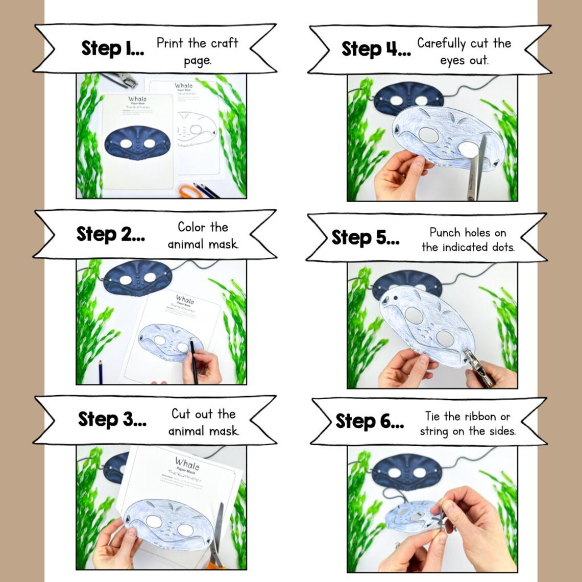 Whale Paper Mask Template: Printable Kids Craft, Costume Party (PDF ...