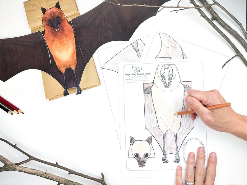 Printable Bat Puppet Craft: Paper Bag Animal Template (PDF Download - Etsy