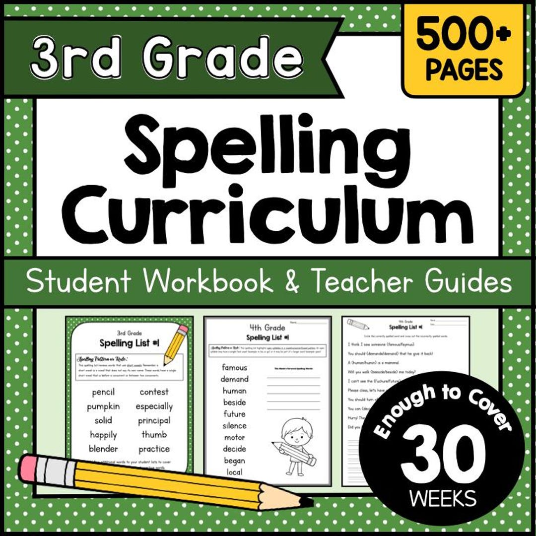 3rd GRADE SPELLING Curriculum Printable - 30 Weeks of Printable ...