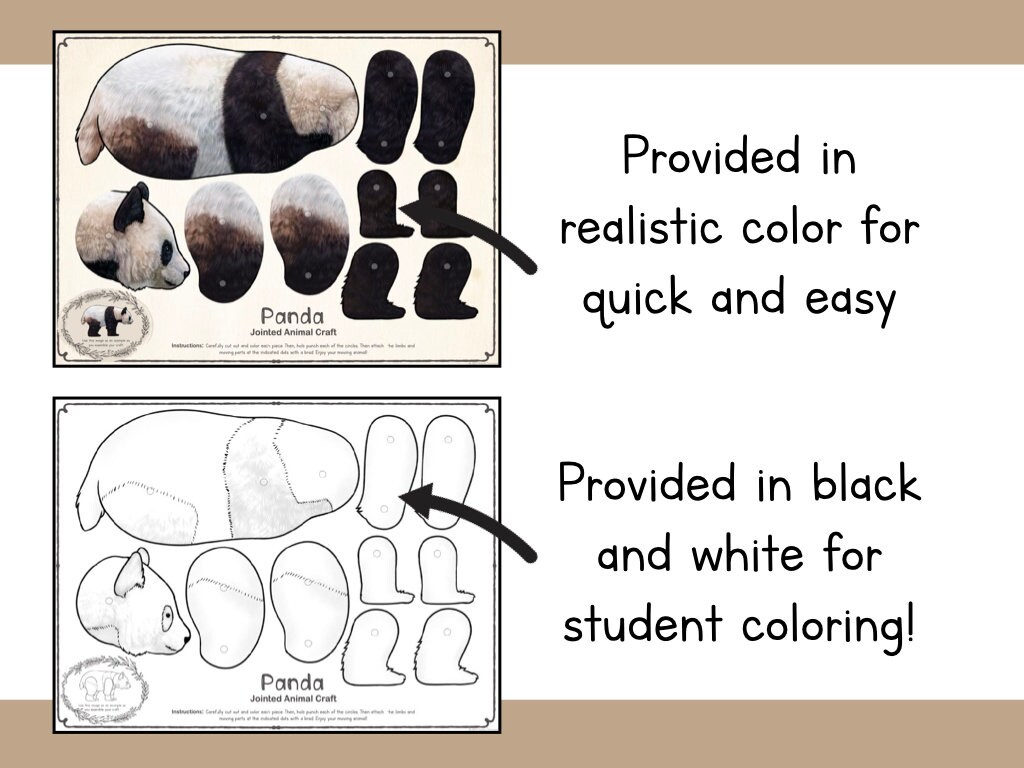 Panda Articulated Craft Kit Jointed Animal Model Printable Panda Puppet ...