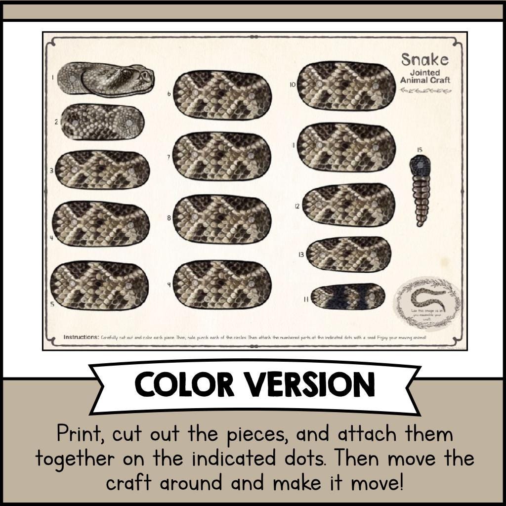 Printable Articulated SNAKE Puppet | DIY Jointed Animal Craft Template ...