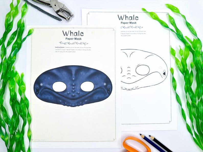 Whale Paper Mask Template: Printable Kids Craft, Costume Party (PDF ...