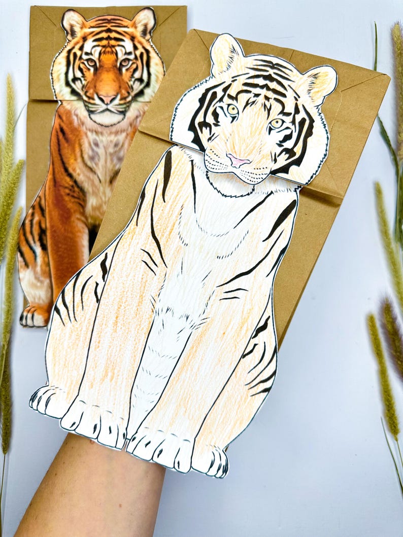 DIY TIGER Puppet Craft PDF – Printable Paper Bag Animal Template for ...