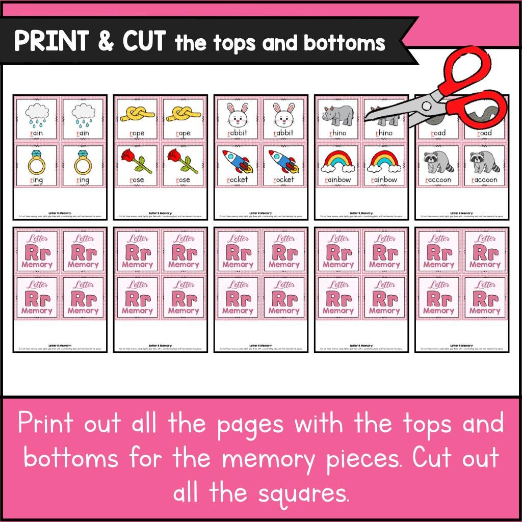 CUTE LETTER R Memory Game Printable - Alphabet Memory Cards Pdf ...