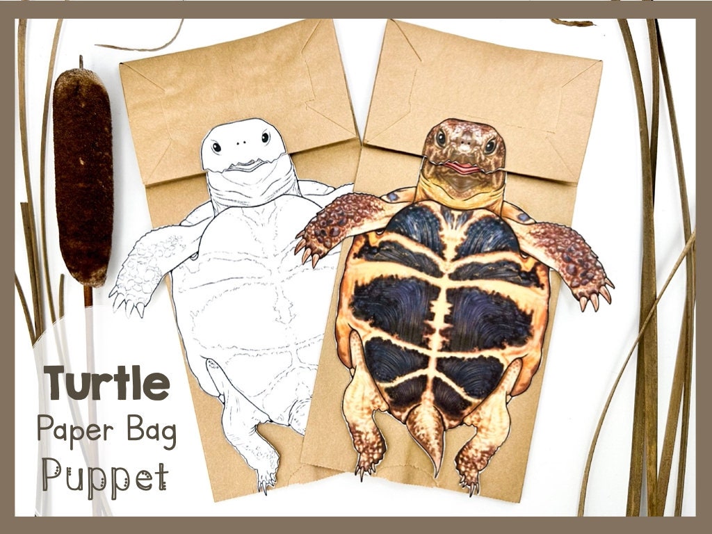 Turtle Paper Bag Puppet Printable Craft Template Turtles - Etsy
