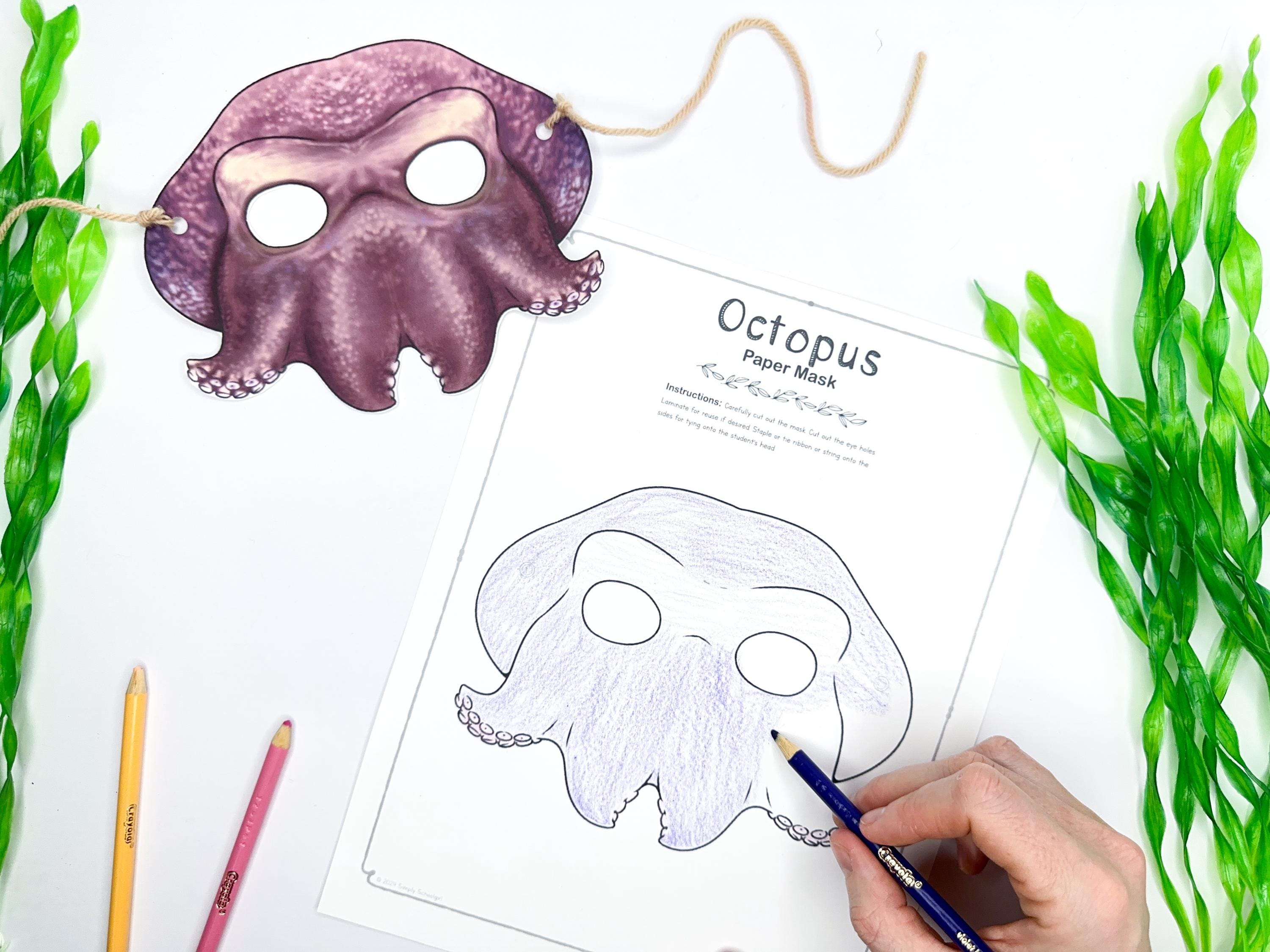 Octopus Paper Mask Craft Kit | Printable Sea Animal Template | Ocean ...