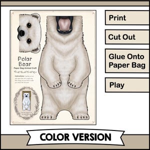 Printable Polar Bear Paper Bag Puppet Craft Kit | DIY ARCTIC Animal ...