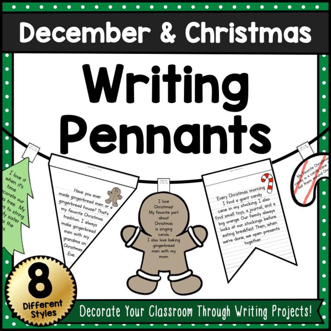 December & Christmas Writing Pennants Printable Holiday Winter Bulletin ...