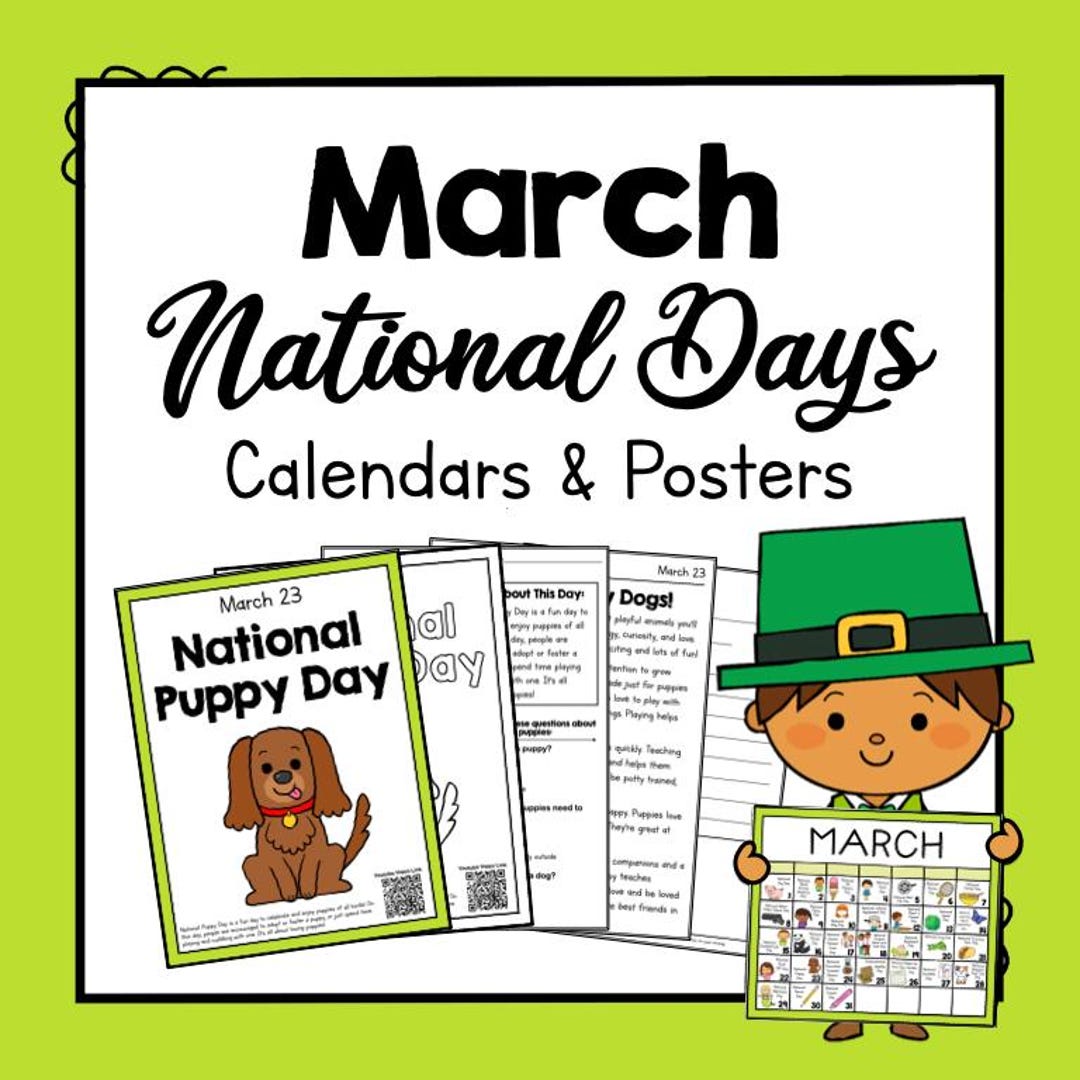 March National Days Posters, Worksheets, Articles, and Calendars - Etsy