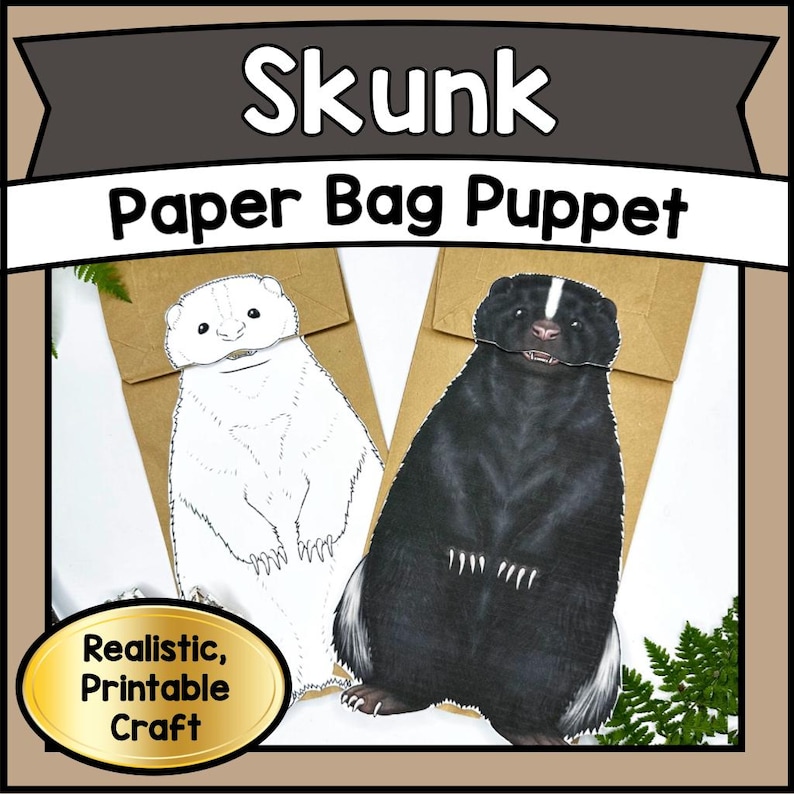 Skunk Paper Bag Puppet Craft Printable, Forest Animal Craft for Kids ...