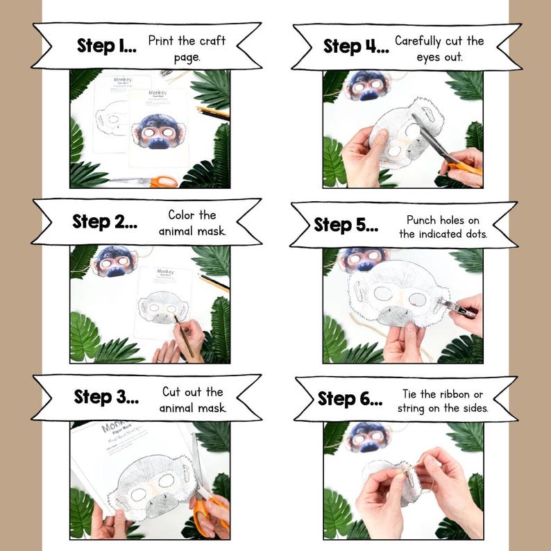 DIY Monkey Mask: Printable Paper Craft Kit - Jungle Theme (PDF Download ...