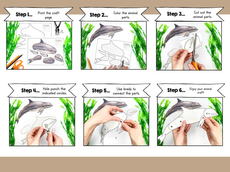 Articulated Dolphin Craft Template Jointed Printable Movable Marine ...