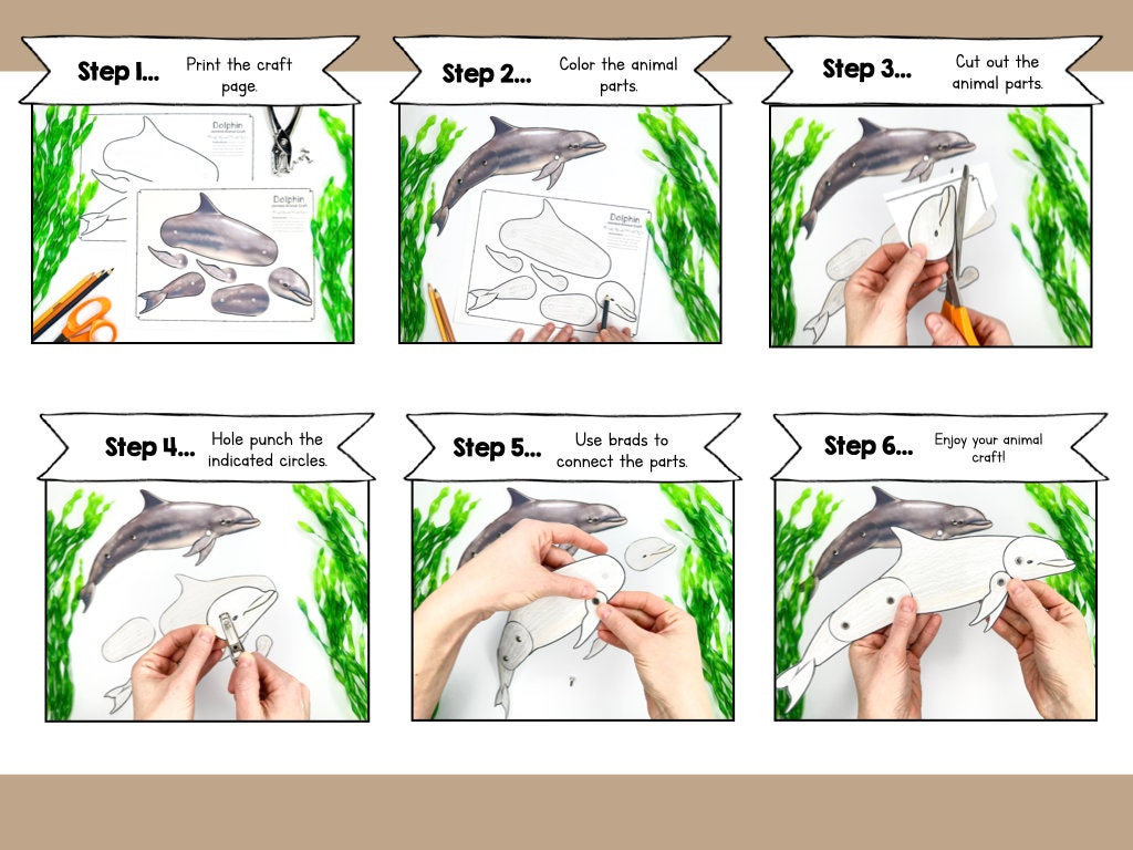Articulated Dolphin Craft Template | Jointed Printable Movable Marine ...