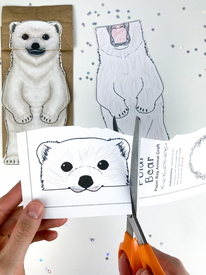 Printable Polar Bear Paper Bag Puppet Craft Kit | DIY ARCTIC Animal ...