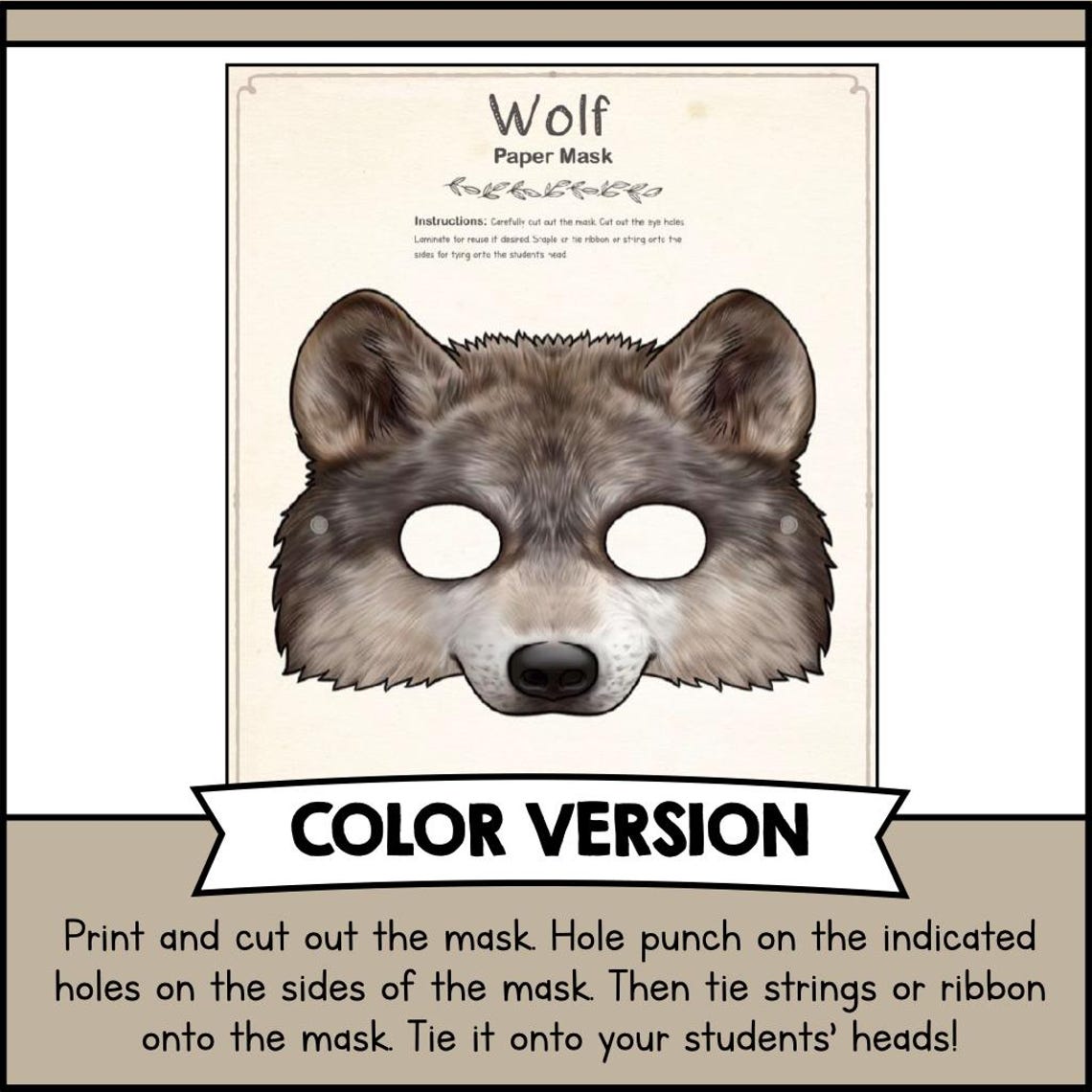 Printable WOLF Paper Mask Template | DIY Craft Animal PDF | Kids and ...