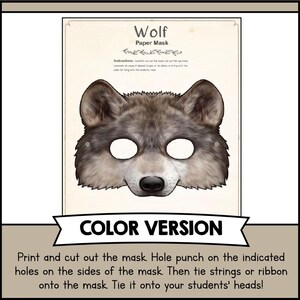 Printable WOLF Paper Mask Template | DIY Craft Animal PDF | Kids and ...