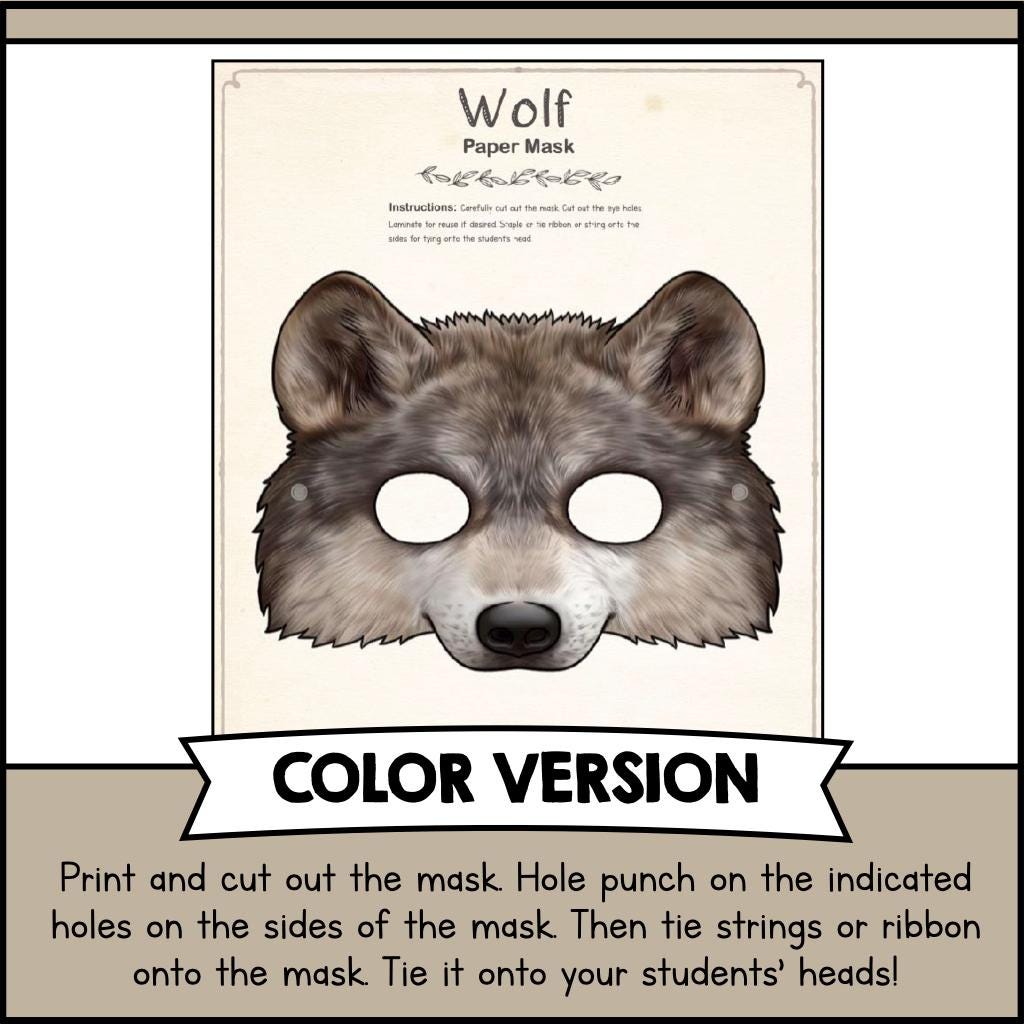 Printable WOLF Paper Mask Template | DIY Craft Animal PDF | Kids and ...