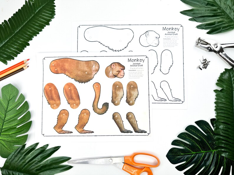 Printable ARTICULATED DIY Monkey Jointed Paper Puppet Craft Kit | Fun ...