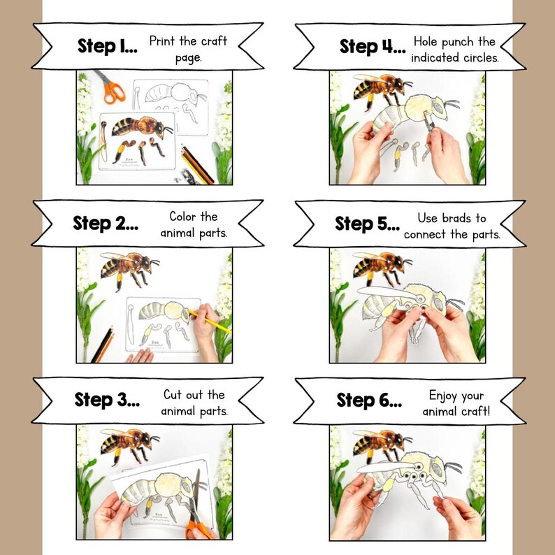 Jointed Bee Paper Craft Kit: Printable Articulated Animal (PDF Download ...