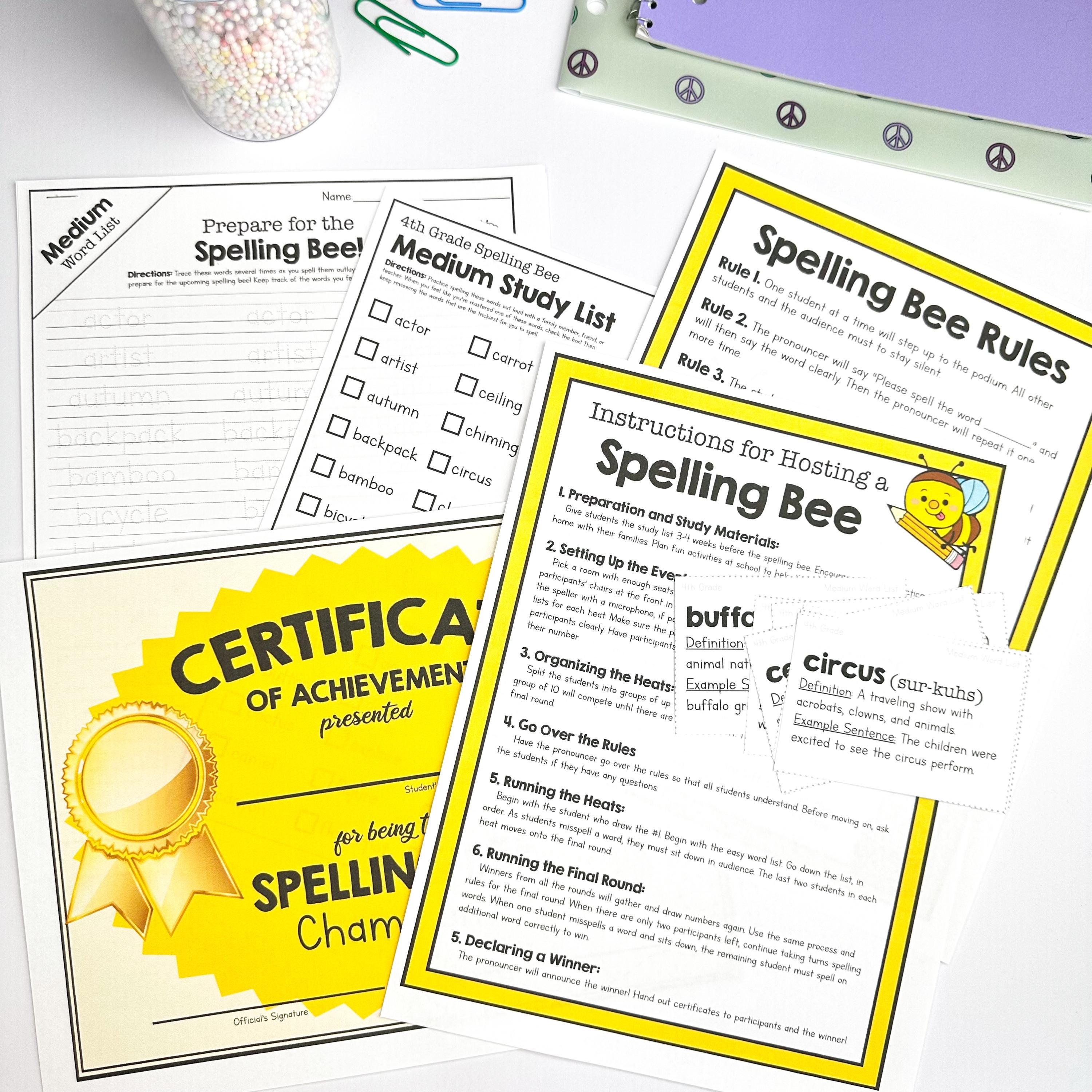 4th GRADE SPELLING Bee Word List PDF – Everything You Need to Host a ...
