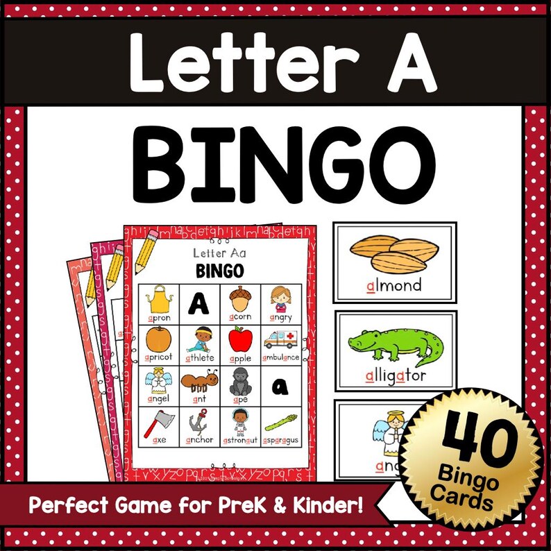 Letter A BINGO GAME Printable PDF - Cute Alphabet Bingo Game for Kids ...