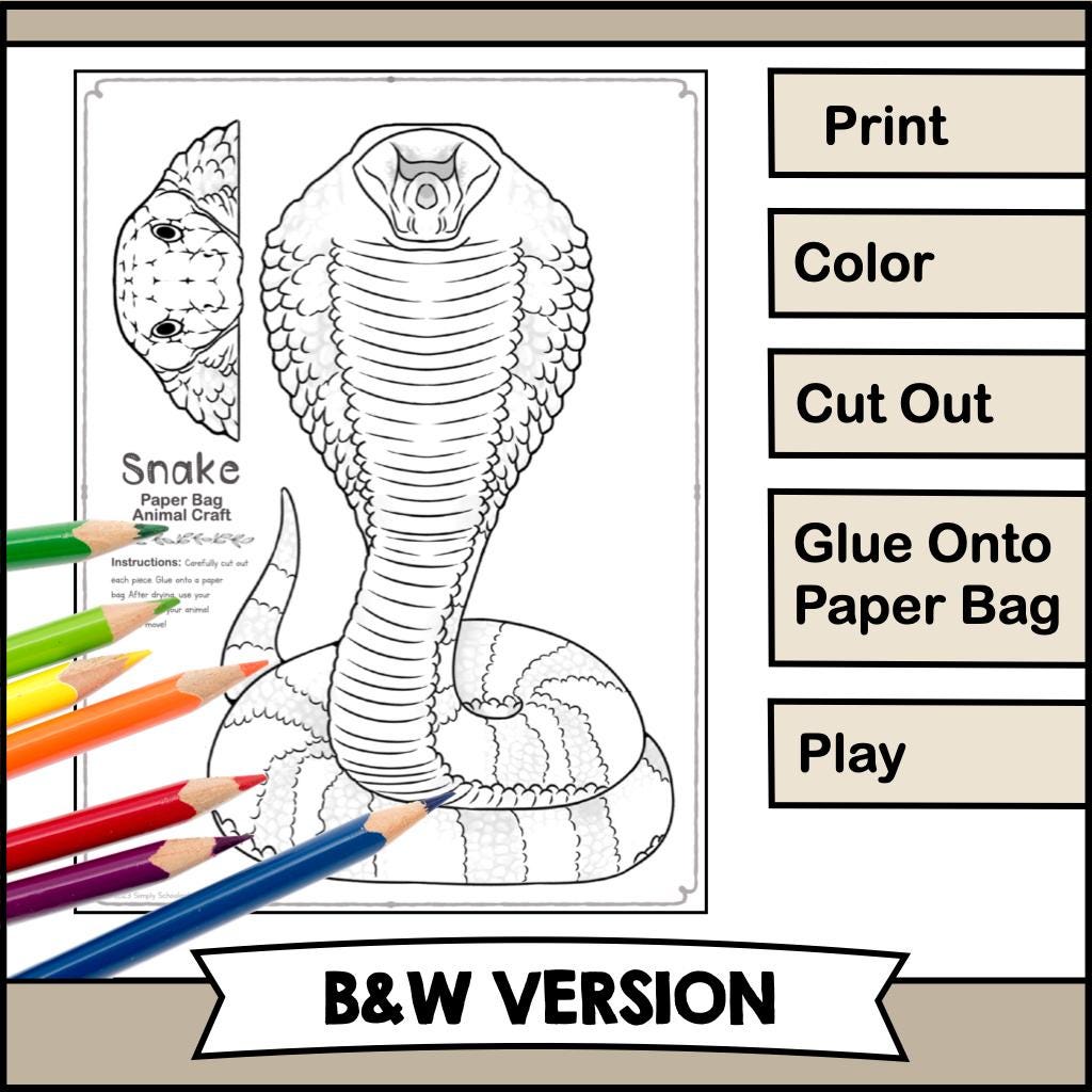 Printable SNAKE Paper Bag Puppet Craft Kit | DIY Reptile Craft PDF ...