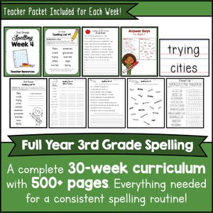 3rd GRADE SPELLING Curriculum Printable - 30 Weeks of Printable ...