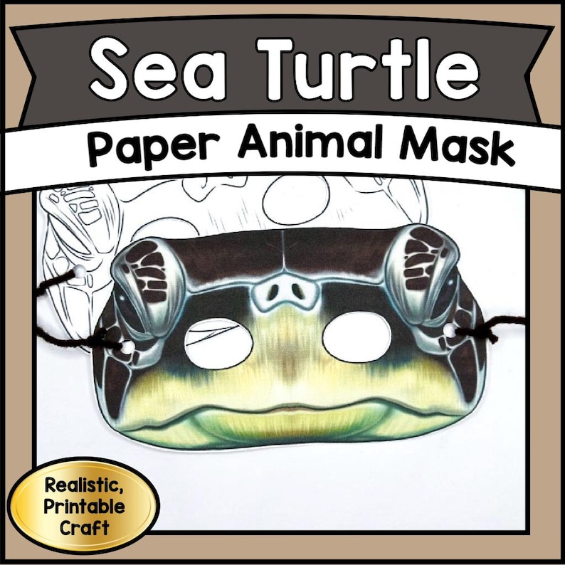 Printable JOINTED Sea Turtle Paper Mask Craft Template | DIY Ocean ...