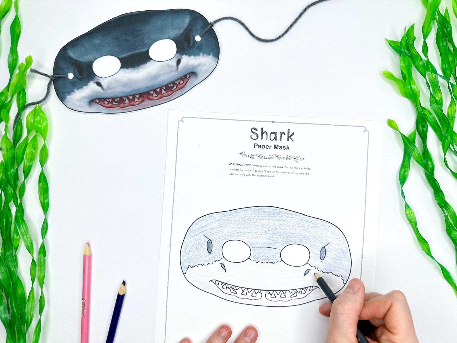 Shark Paper Mask Craft Template | Printable Animal Themed Party Mask ...