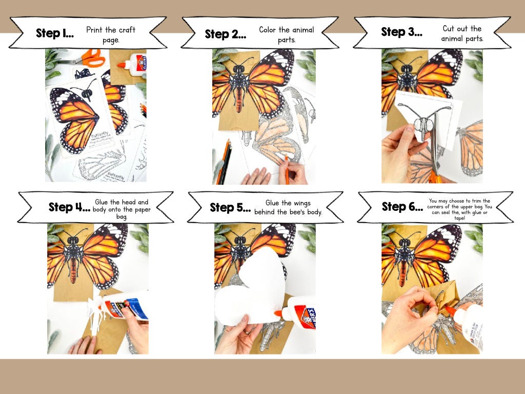 Butterfly Paper Bag Puppet Craft Kit | Downloadable Template for Fun ...