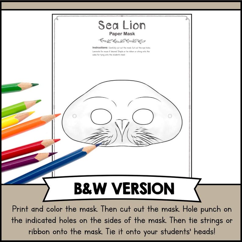 PRINTABLE Sea Lion Mask Craft Template | DIY Animal PDF for Kids | Fun ...