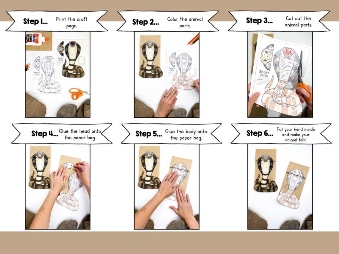 Printable Snake Paper Bag Puppet Craft Template | Fun Animal Crafting ...