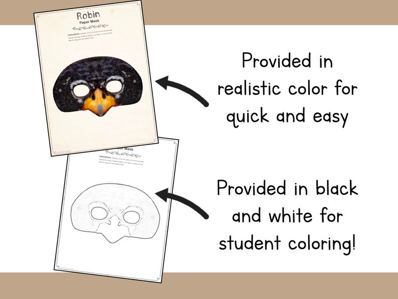Robin Bird Paper Mask Instant Download Craft Template Engaging Animal ...