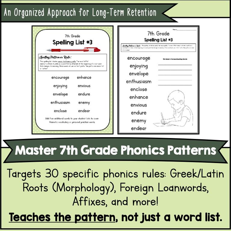 7th GRADE SPELLING Curriculum Printable - 30 Weeks of Printable ...