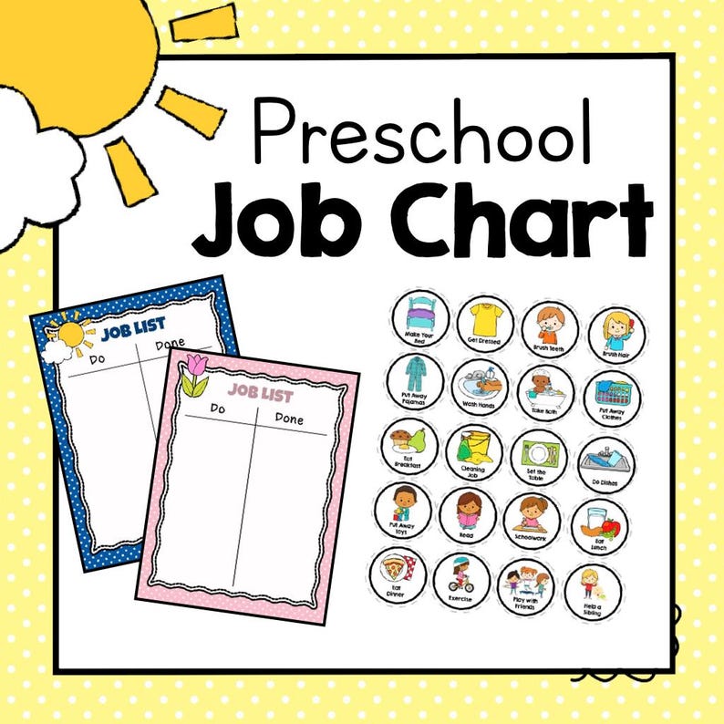 PRESCHOOL CHORE CHART Pdf Printable and Visual Job Chart for Toddlers ...