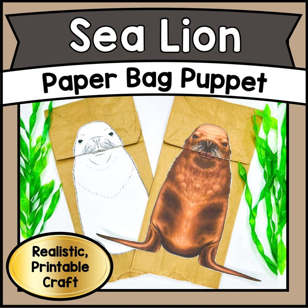 Sea Lion Paper Bag Puppet Craft Template Printable PDF, Quick and Easy ...