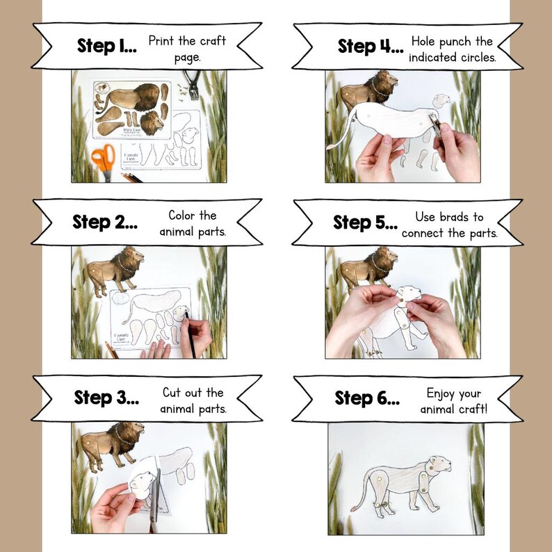 PRINTABLE Lion Puppet Craft Template | DIY Articulated Lion PDF | Kids ...