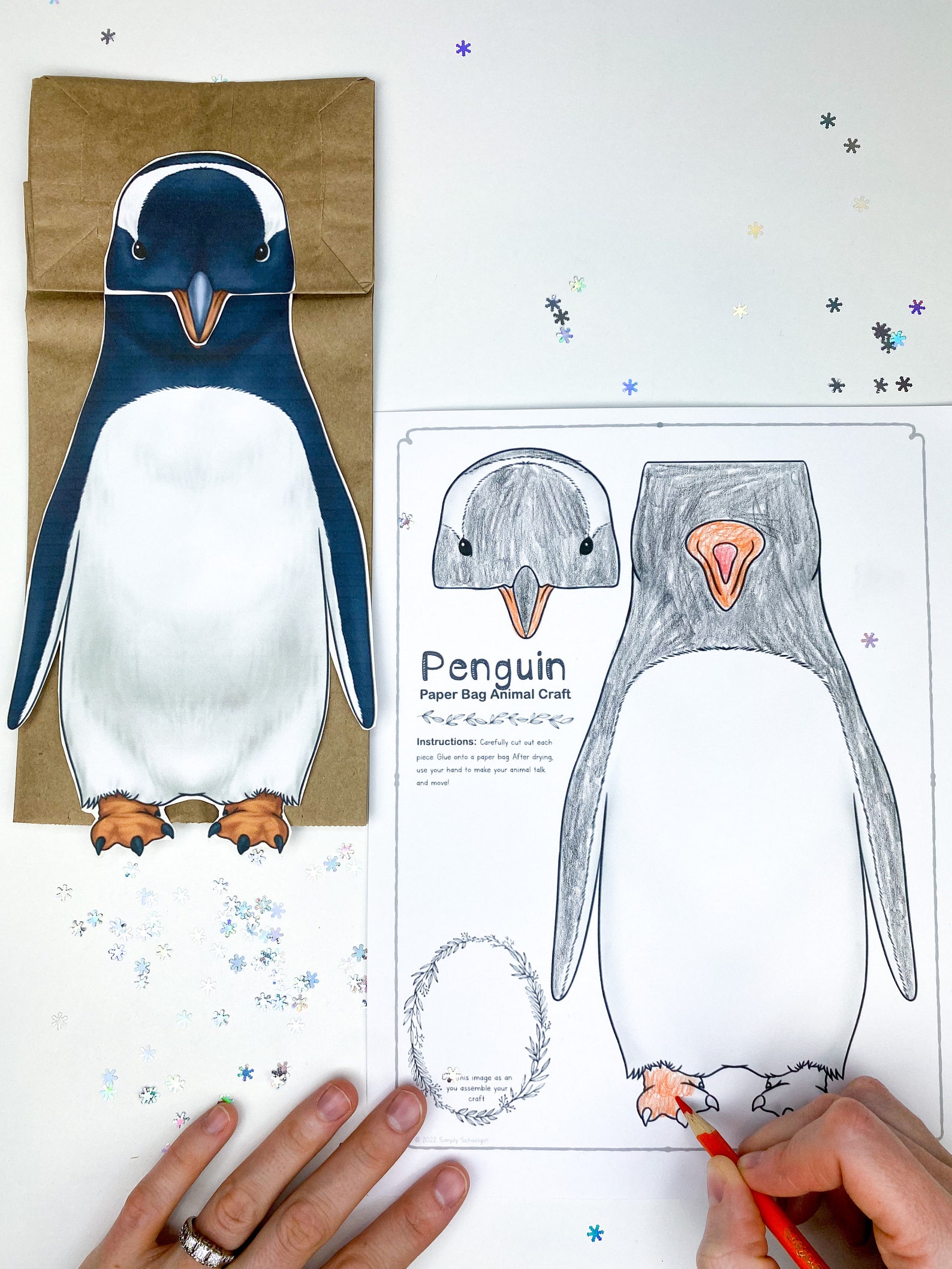 Penguin Paper Bag Puppet Kit | Fun Craft Activity | Penguin Themed ...